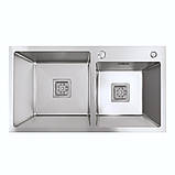 Кухонная мойка двойная Platinum Handmade 7843 HDB квадратный сифон 3.0 ...