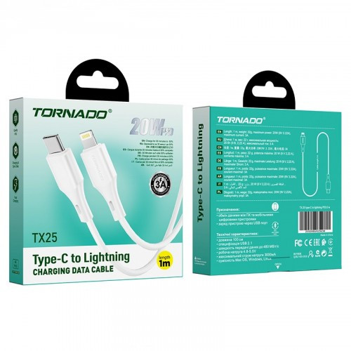 Купити Кабель Usb Tornado Tx25 Silicone Pd20w Type C Lighting 1m