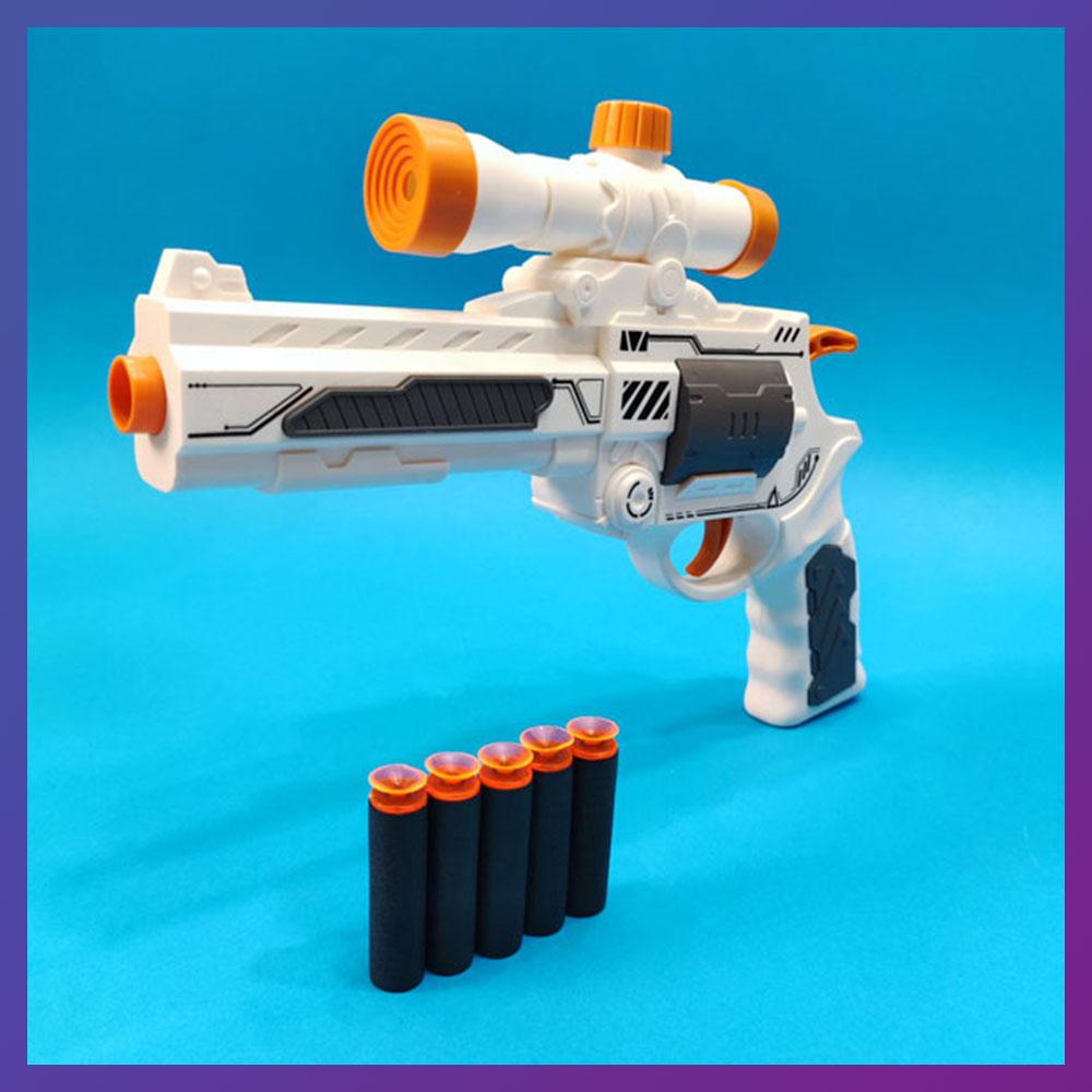 Детский игрушечный пистолет револьвер с прицелом на мягких пульках 812 ...