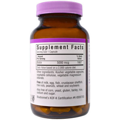 Купить Витамин Bluebonnet Nutrition Биотин (B7) 5000мкг, 60 гелевых ...