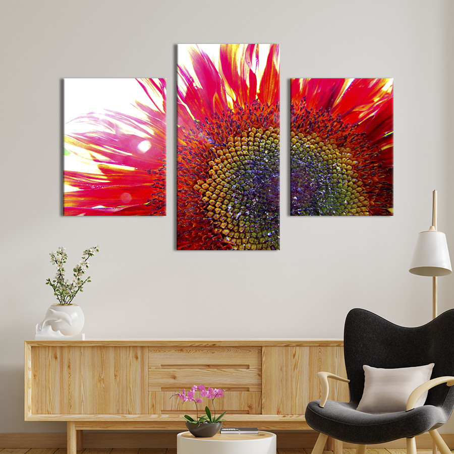 Картина Из Трех Панелей KIL Art Триптих Декоративный Красный Подсолнух ...