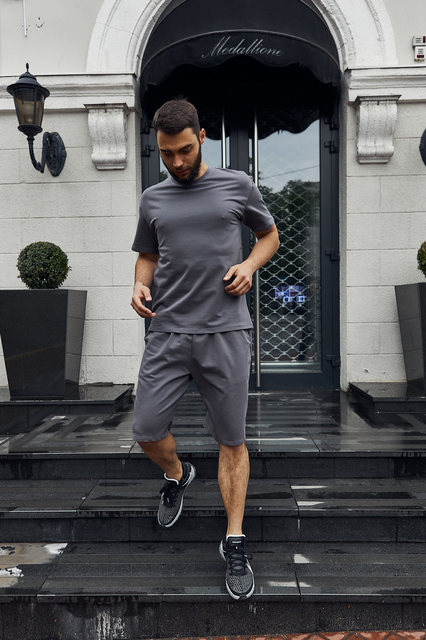 Купить Мужской летний спортивный костюм темно-серый оверсайз ...