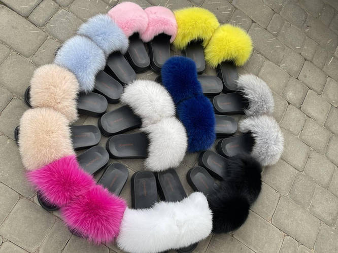 Шлепки с мехом песца Id 1799853587 цена 1370 ₴ купить на Prom Ua