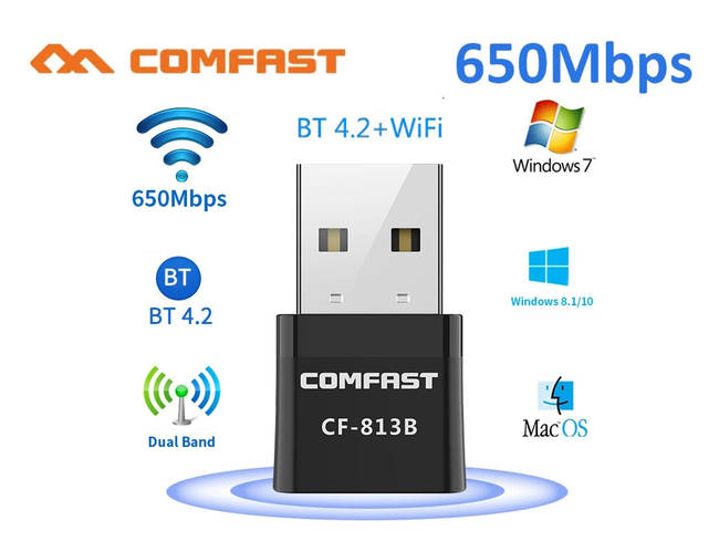 Купить Usb адаптер Comfast Bt Wifi 650mbps для ноутбуков ПК Dual Band 2
