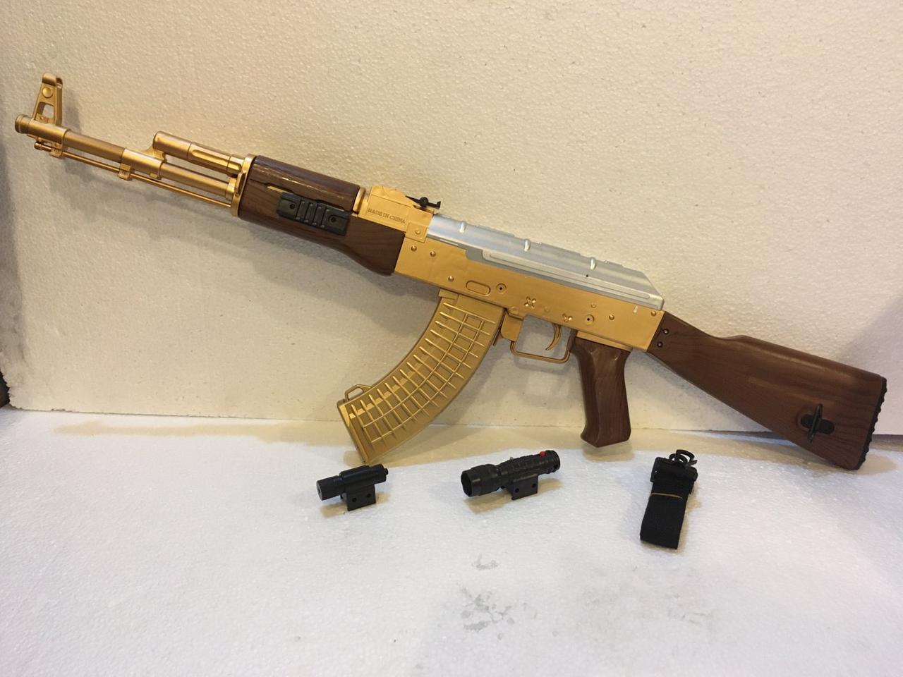 Автомат батар."Калашников" ak47b лазер, ліхтарик, кульки (золотава ручка), ремінь, в кор. 90/22 ...