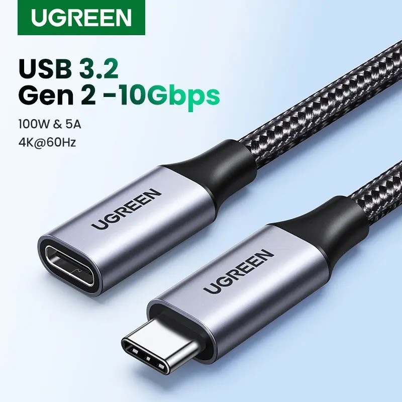Кабель Type-C UGREEN US372 Подовжувач USB C to Type-C 100W 4K@60Hz 10Gbps 5A Thunderbolt 3 ...