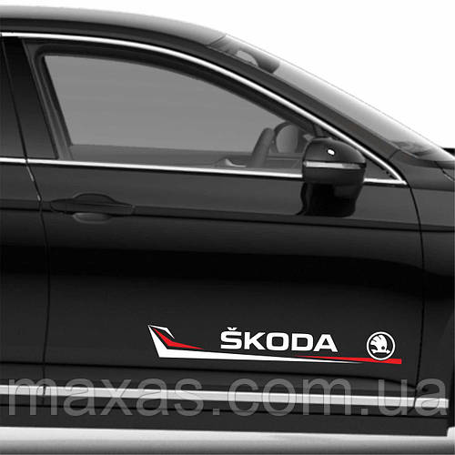 Наклейка Skoda на передние двери (белый) (ID#1824956988), цена: 400 ...