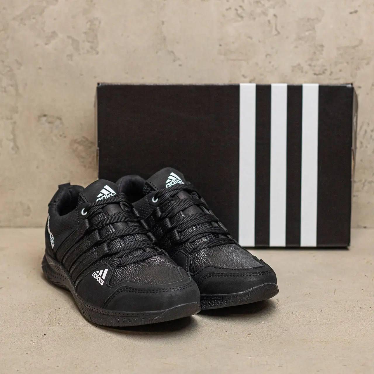 Купить Мужские кожаные кроссовки Adidas (Адидас) Black, кеды кожаные ...