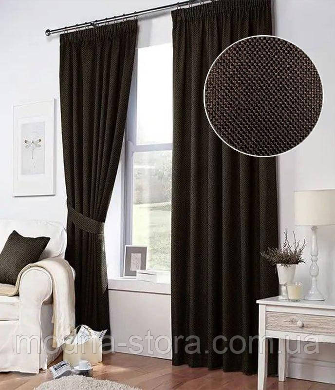Комплект штори блекаут льон рогожка Колір венге темний шоколад Готові штори в спальню зал