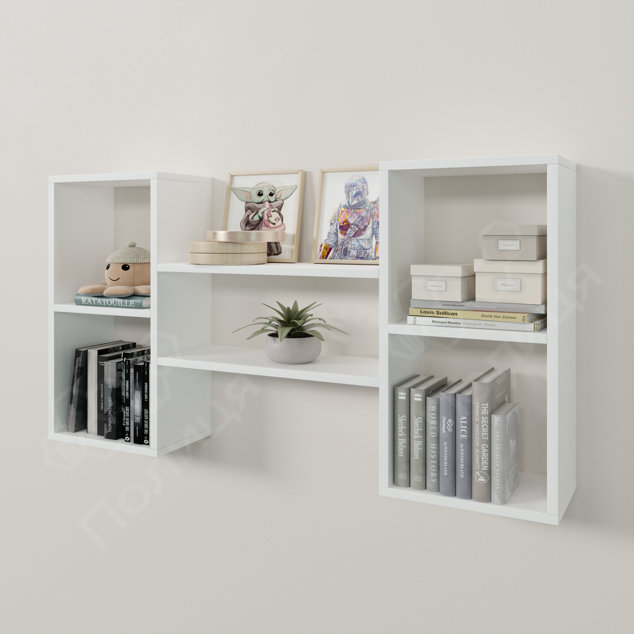 Поличка на стіну 100х60х18 полиця навісна для книг та документів