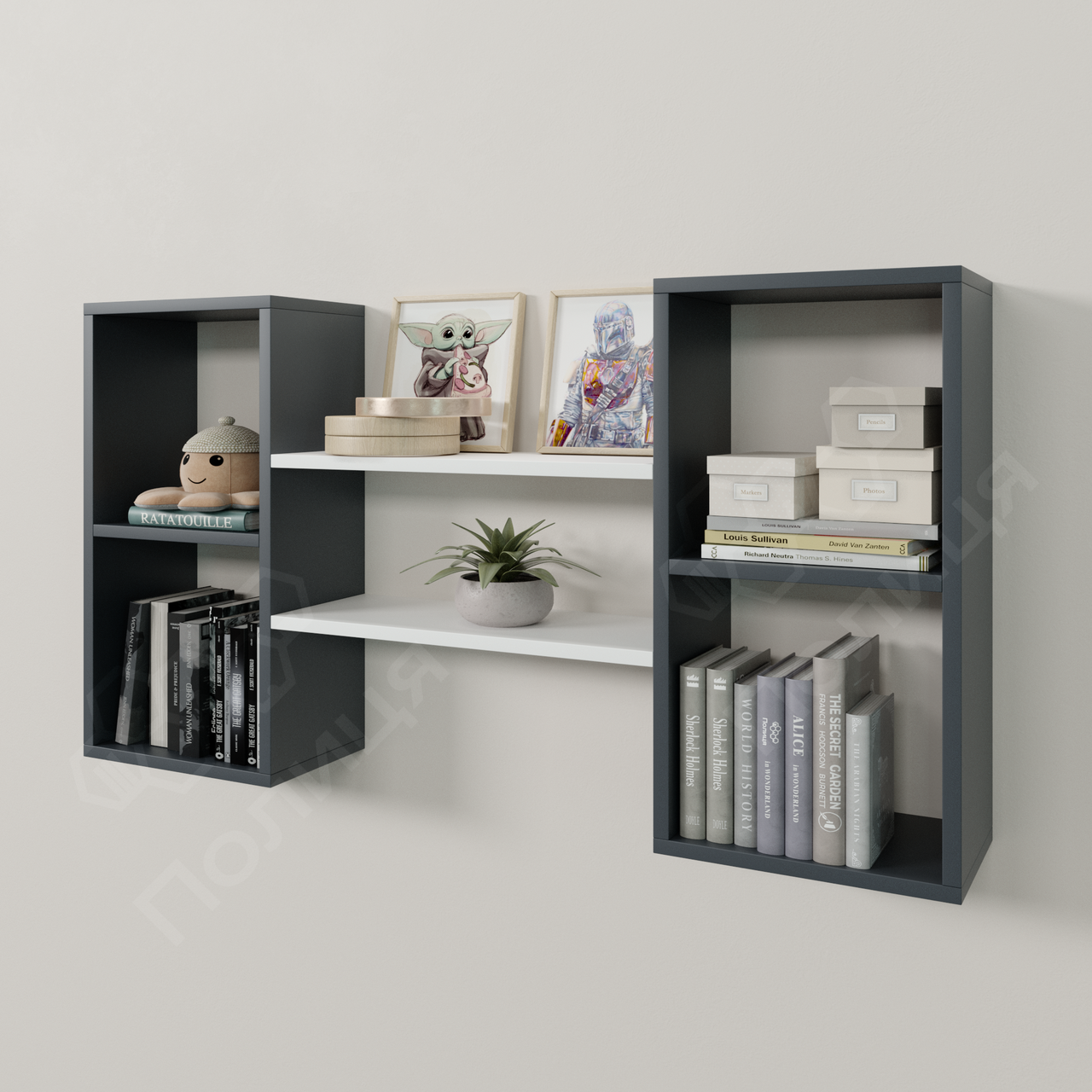 Поличка на стіну Комбо полиця для книг та документів полиця біла з