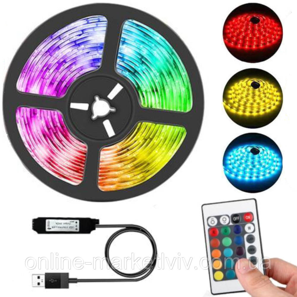 Купить Светодиодная RGB лента 2м, 5050, от сети + пульт / LED подсветка ...