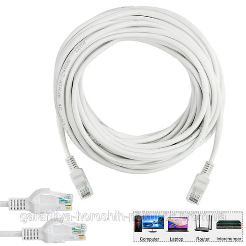 Интернет кабель LAN Cat 5E "HX" Белый, провод для роутера 9.9м, патч ...