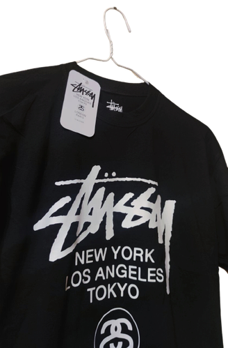 Купить Черная футболка Stussy World Wide Logo унисекс мужская женская ...