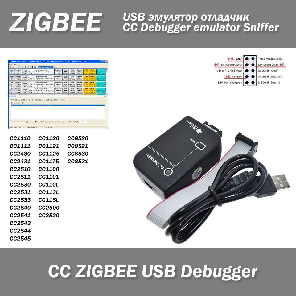 Zigbee эмулятор программатор отладчик RF04E Smart RF04EB Debugger CC1110 CC2530 CC2531 CC2540 ...