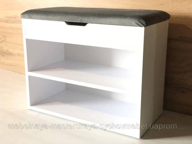 Купити Тумба банкетка поличка для взуття 60 з мяким сидінням біла ціна 1600 ₴ Prom Ua Id