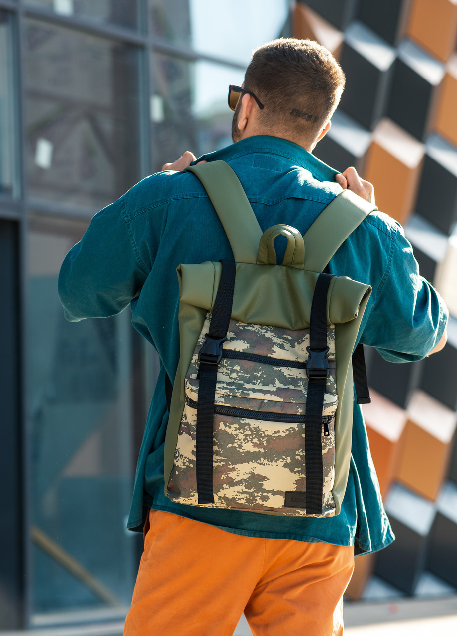 Мужской рюкзак ролл Sambag RollTop Zard хаки с пиксельным камуфляжем ...