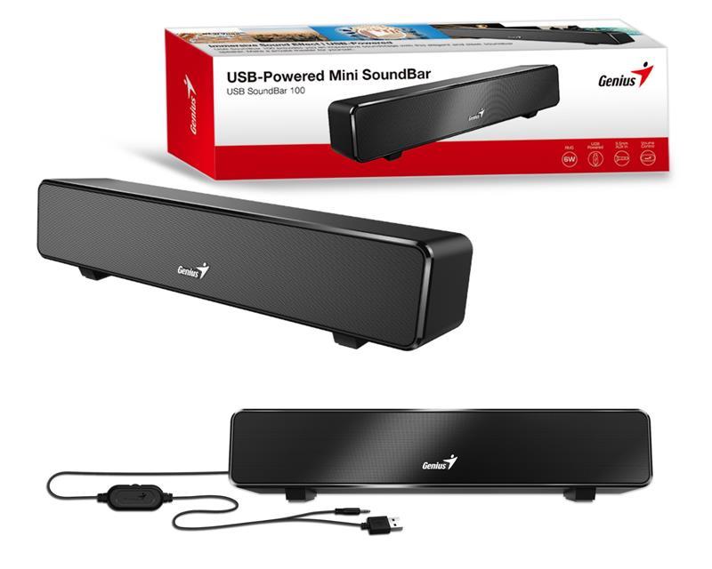 Акустична система Genius SOUNDBAR 100, 1.0, USB-А, mini-jack, чорний ...
