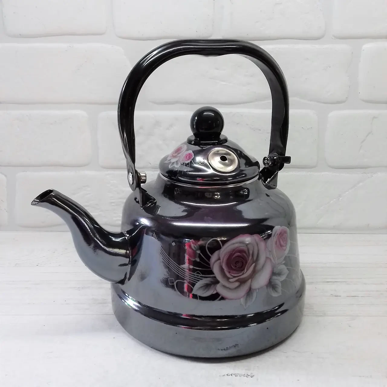 Купить Чайник эмалированный Edenberg 1.1 л со свистком ЧЕРНЫЙ РОЗА (EB ...