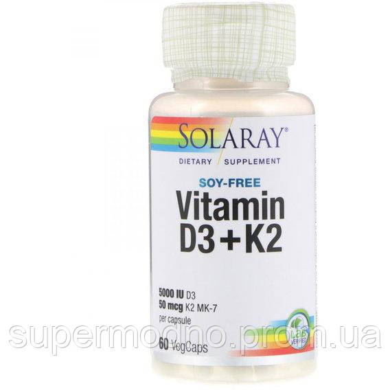 Комплекс Витамин D3+K2 Solaray Vitamin D3 + K2 Soy Free 60 Veg Caps MN ...
