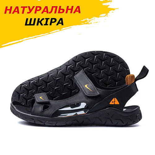 Купить Летние мужские кожаные сандалии босоножки Nike Найк черные