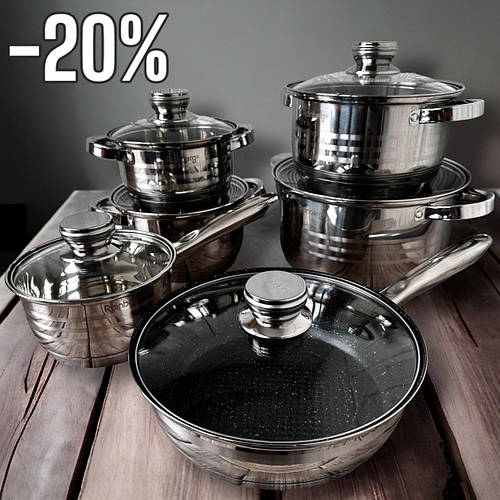 Набор кастрюль и сковорода из нержавеющей стали Rainberg RB-601 12 предметов (ID#1835945231 ...