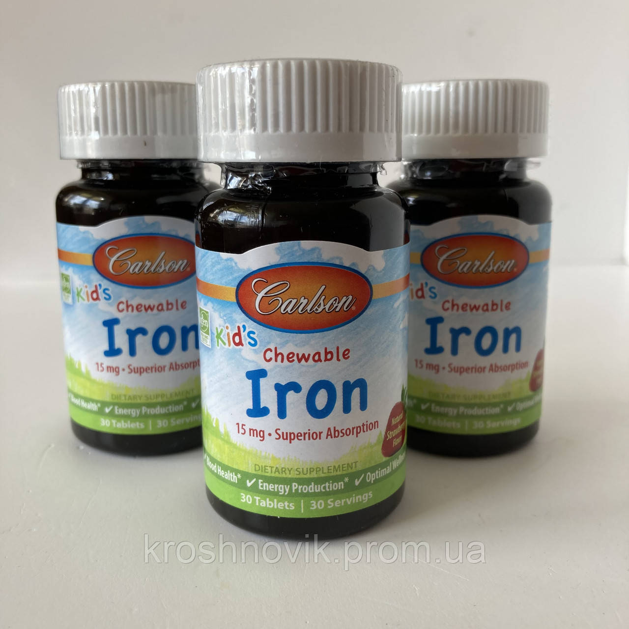 Carlson Iron kid s, дитяче залізо 15 мг, із полуничним смаком, 30 ...