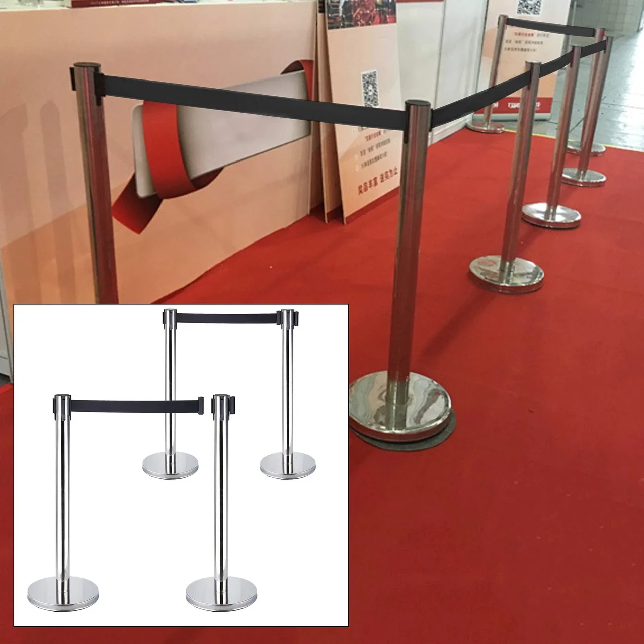 4x Настенные стойки для демаркации барьерной ленты из нержавеющей стали ...