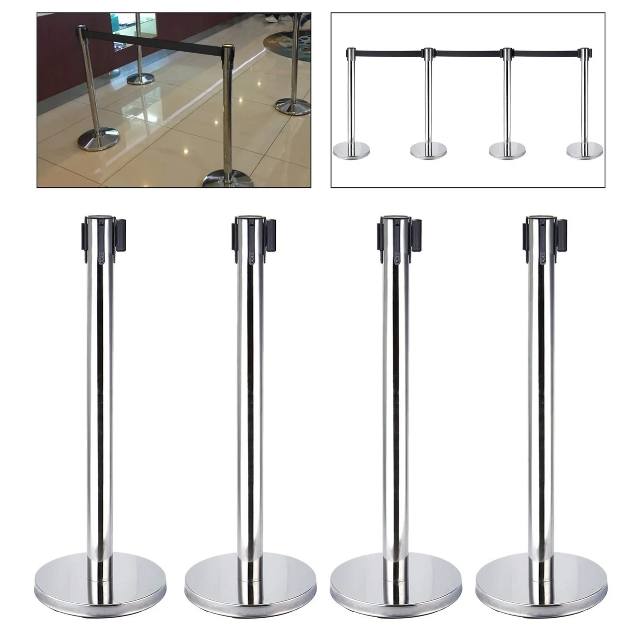 4x Настенные стойки для демаркации барьерной ленты из нержавеющей стали ...