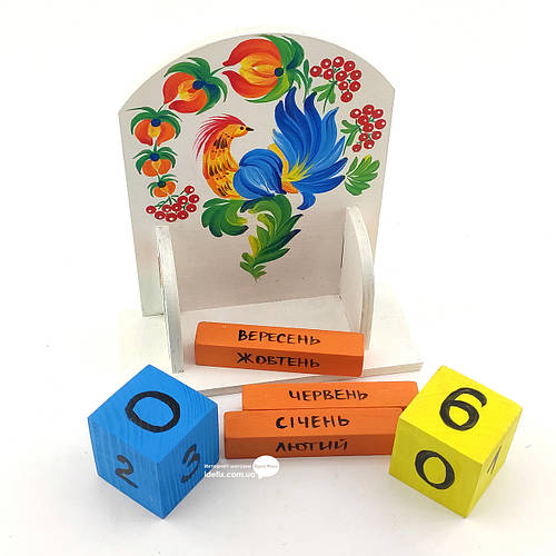 Купити Вічний календар з кубиками Птах Петриківський розпис 15см деревяний 34619 ціна 242
