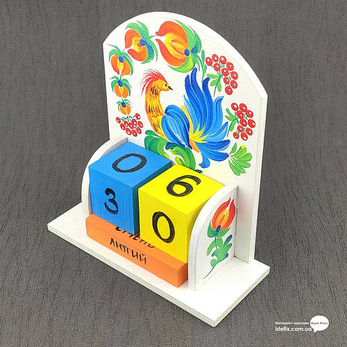 Купити Вічний календар з кубиками Птах Петриківський розпис 15см деревяний 34619 ціна 242