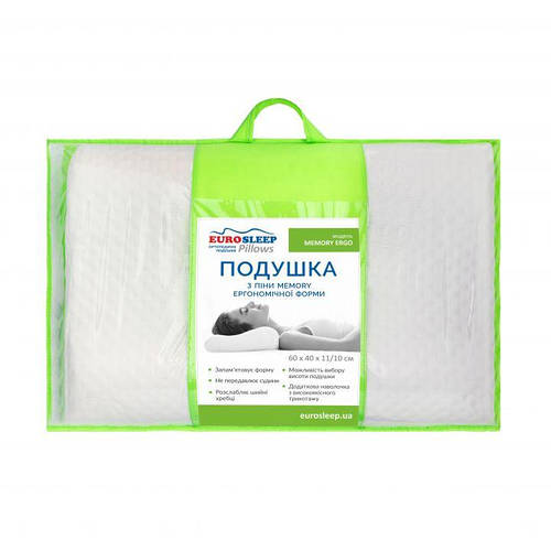 Купить Подушка ортопедическая Memori Ergo Eurosleep 40х60 см, цена 1270 ₴ — Prom.ua (ID#1851348509)