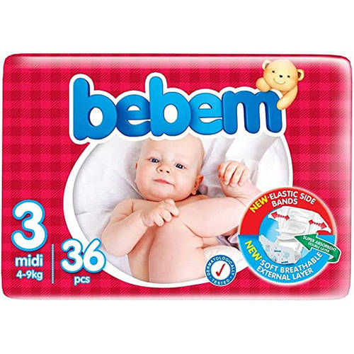 Купити Bebem Підгузники "3" midi 4-9 кг TWIN PACK 36шт, ціна 168 ...