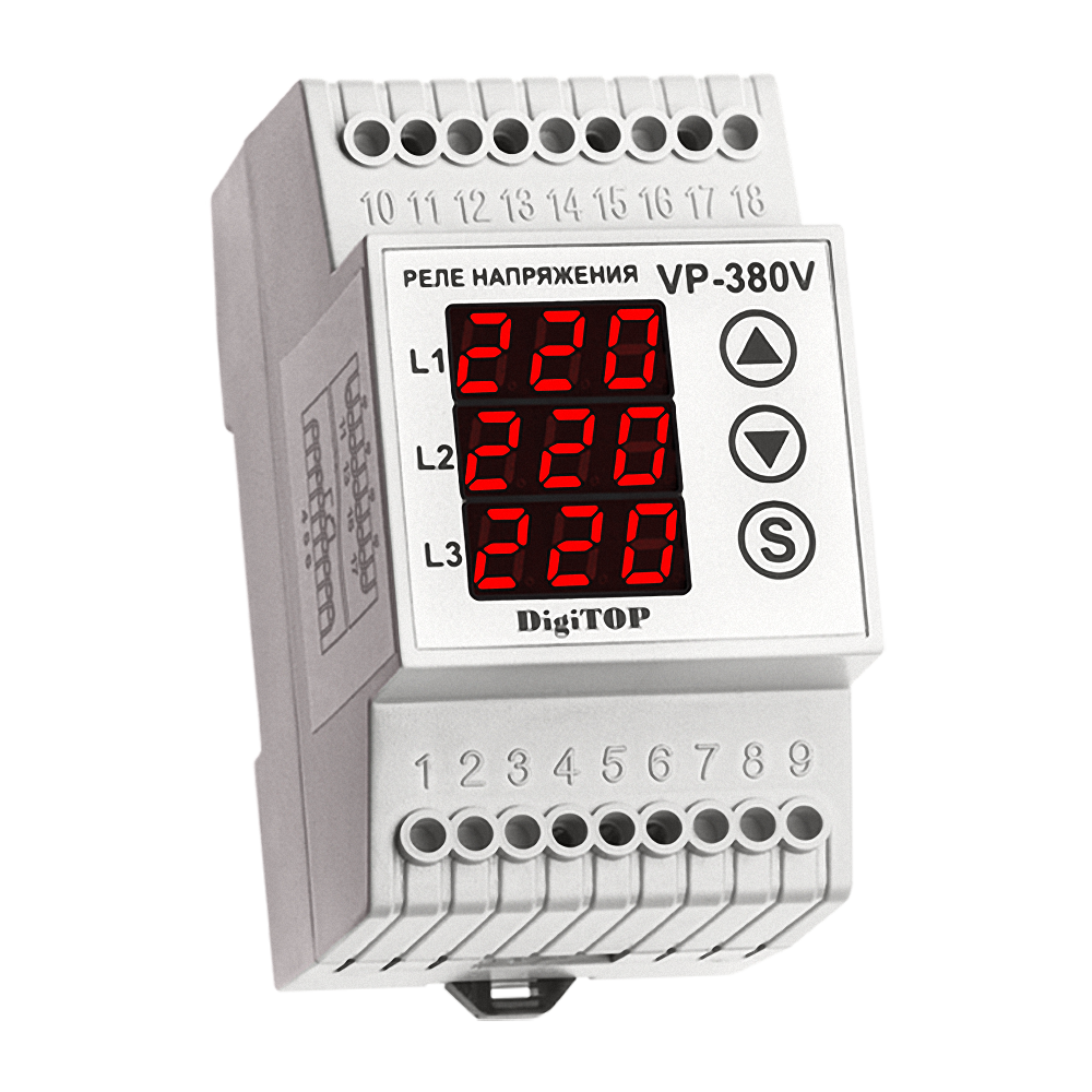 Реле напруги DigiTOP VP-380V (3 модулі, базовий функціонал) (ID ...