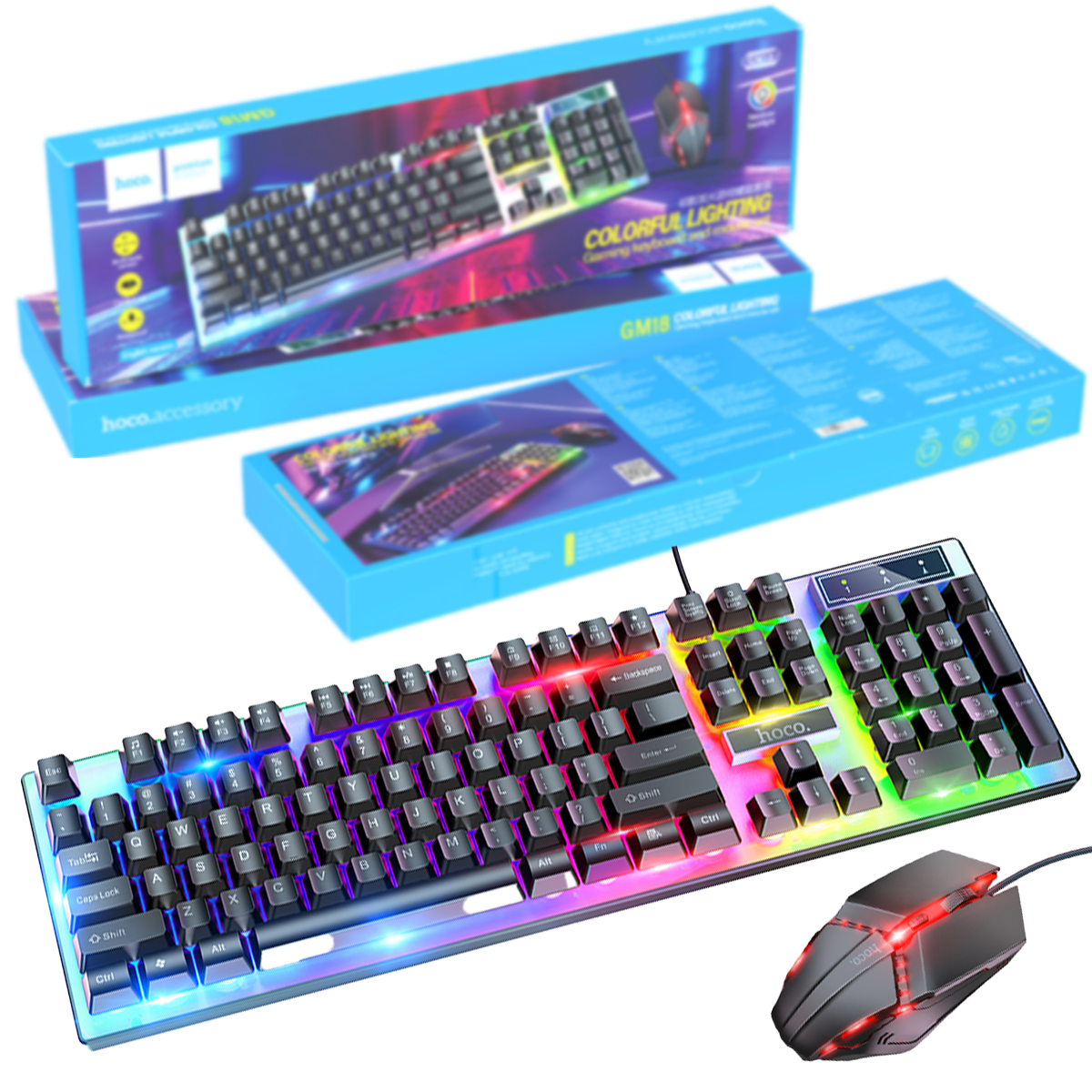 Игровой комплект клавиатура и мышка с RGB подсветкой HOCO GM18 Luminous ...