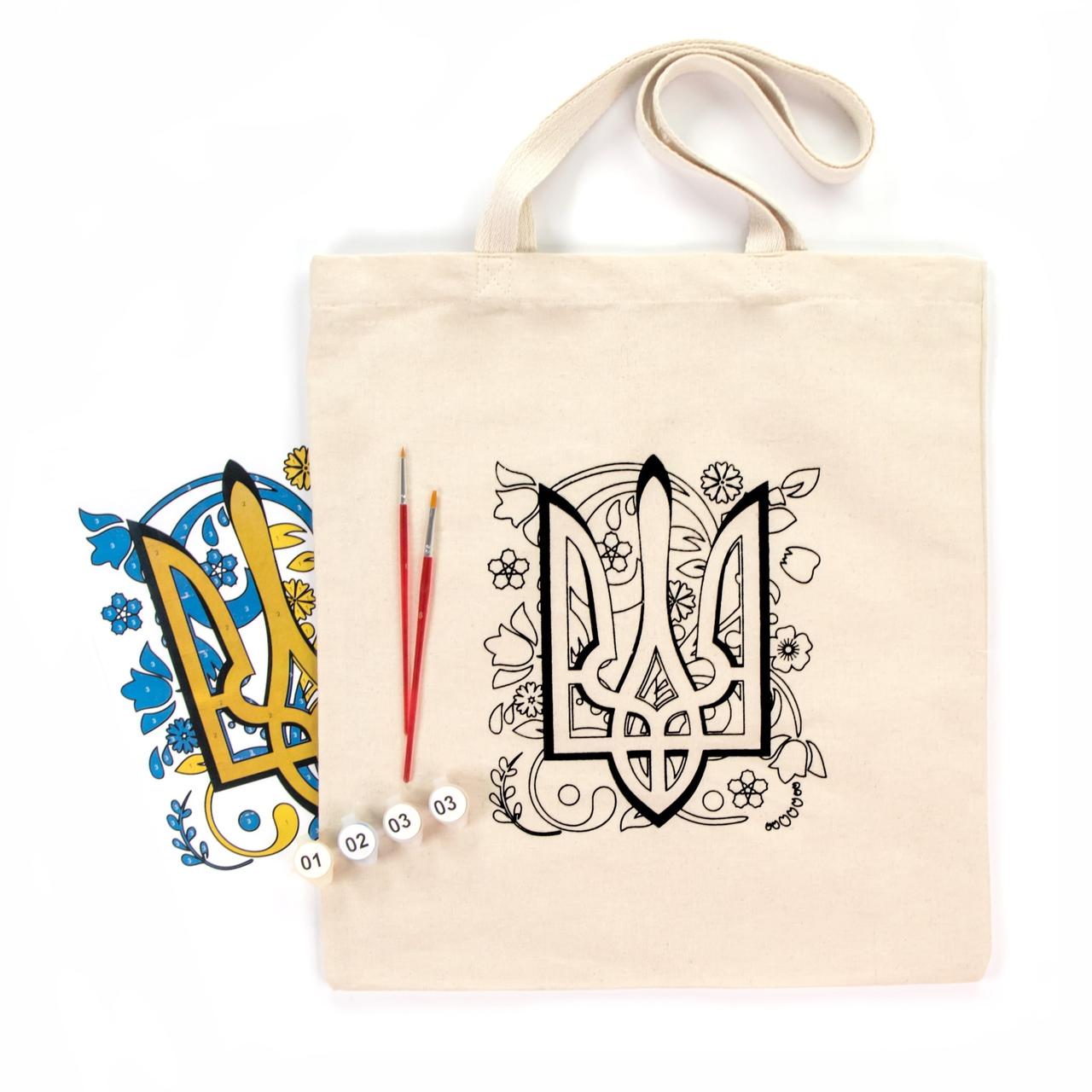 Набір, екосумка-розмальовка, "Тризуб", бавовна 220 г/м2, 38х42 см, ROSA ...