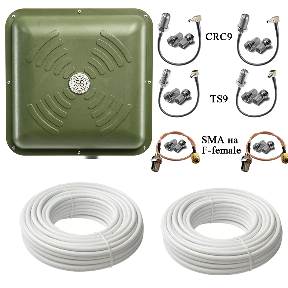 Комплект 4G LTE антена панельна MIMO 2x15 дБ (оливковий) 1700-2700 МГц ...