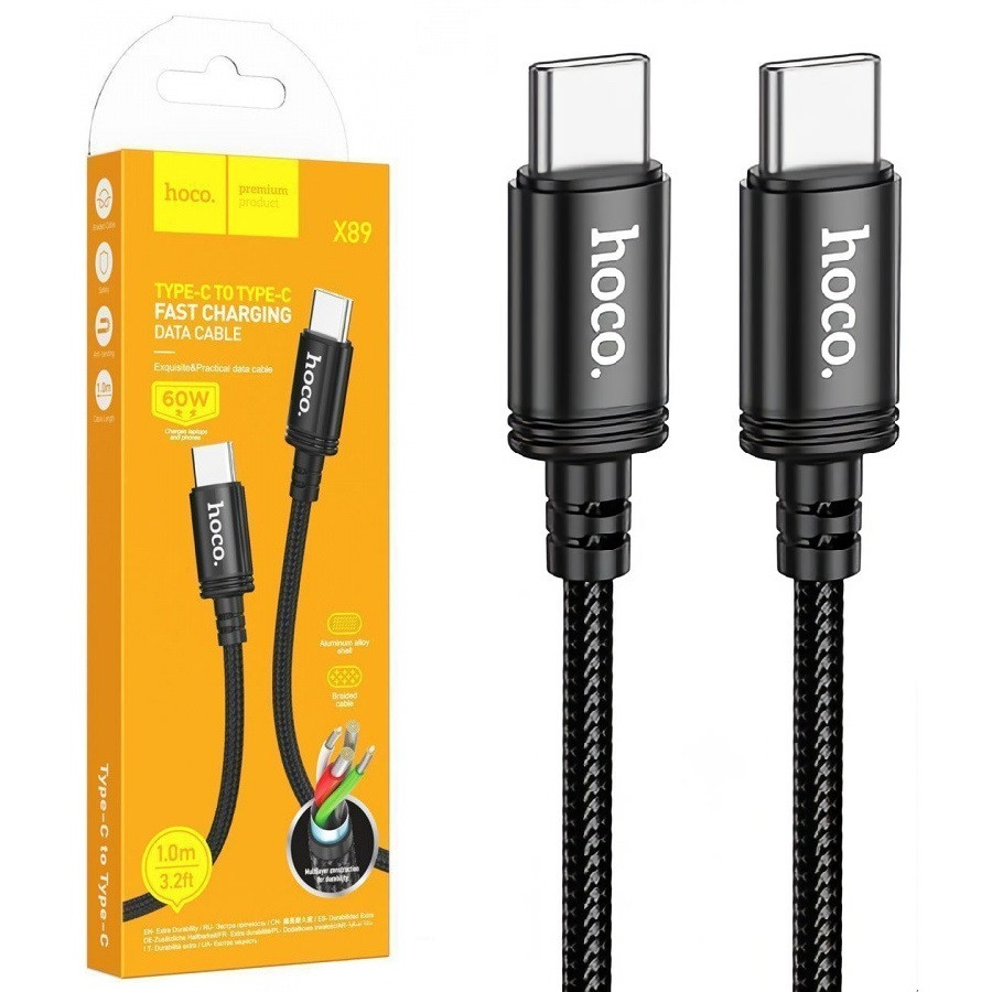Кабель Type-C/Type-C Hoco X89 Wind (60W/1м) черный, Зарядный кабель ...