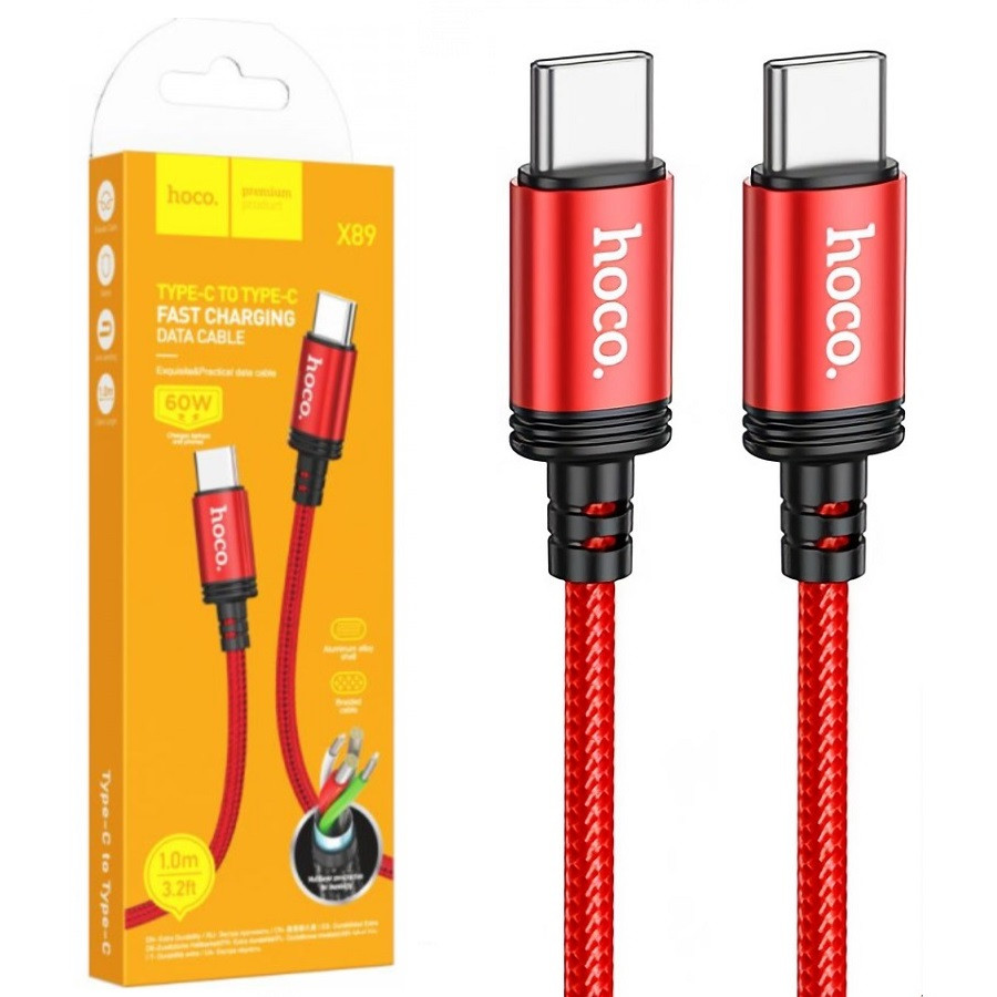 Купить Кабель Type-C/Type-C Hoco X89 Wind (60W/3A/1м) красный оптом и в розницу по лучшим ценам ...