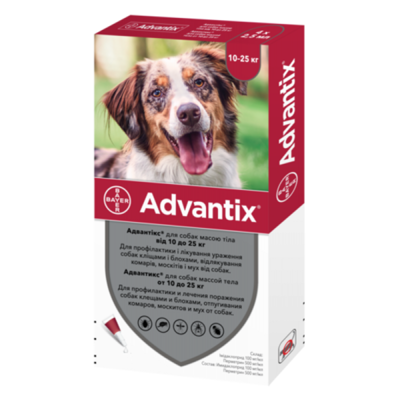 Капли на холку для собак Bayer «Advantix» (Адвантикс) от 10 до 25 кг, 1 ...