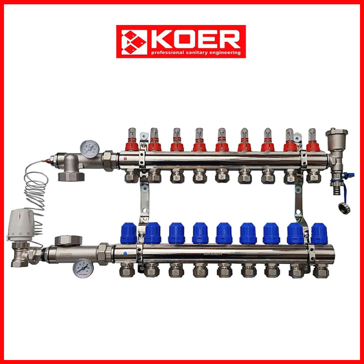 Коллектор для теплого пола в сборе на 9 контуров KOER (Чехия) латунь ...