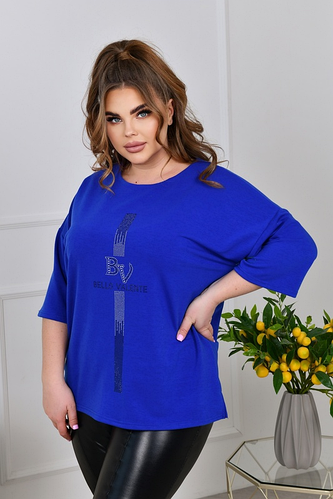 Туника женская летняя трикотажная ярко синяя свободная с аппликацией ...