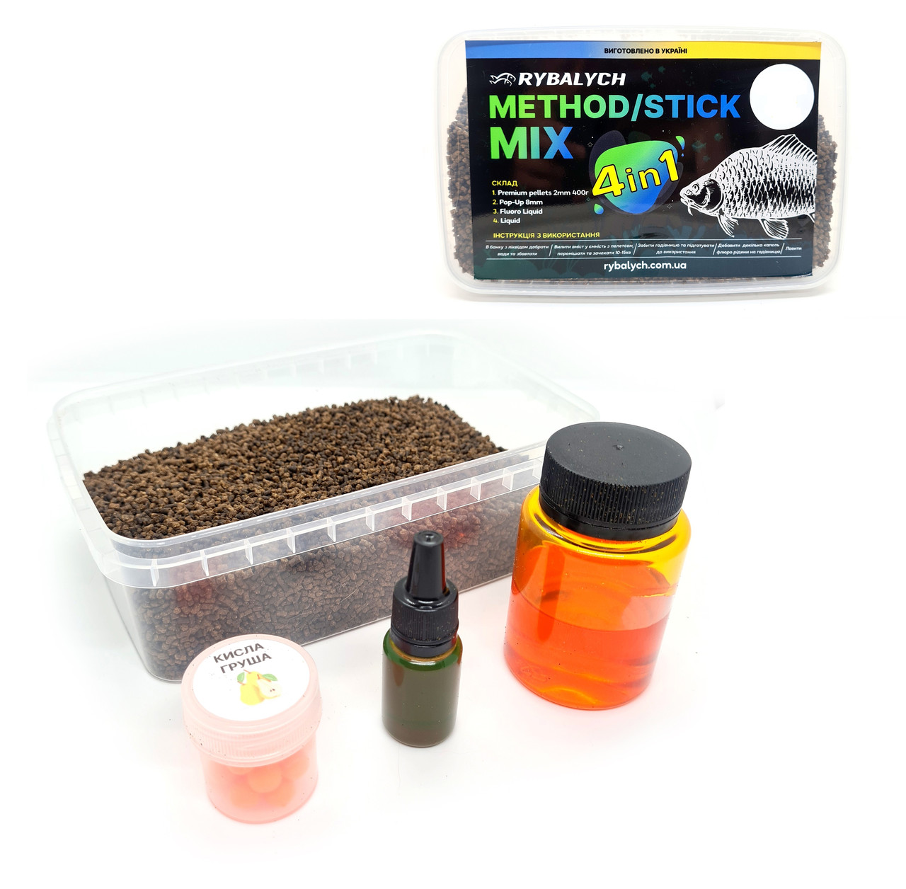 Набор стик / метод микс Rybalych Method Stick Mix 4в1 Кислая груша 400гр (пелетс 2мм, поп-ап 8 ...