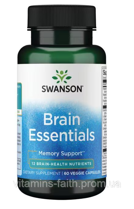 Комплекс для мозкової діяльності та покращення пам'яті (Brain Essentials) від Swanson, 60 капсул ...