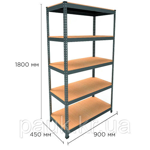 Металлический стеллаж 1800х900x450 чёрный Light, полки ДСП, основа ...