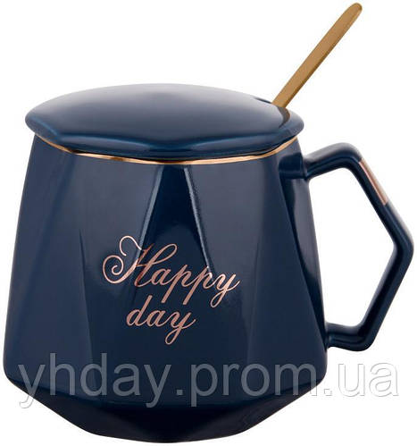 Чашка заварник фарфоровая Coffee Prelude "Happy Day" 420мл с крышкой и ...
