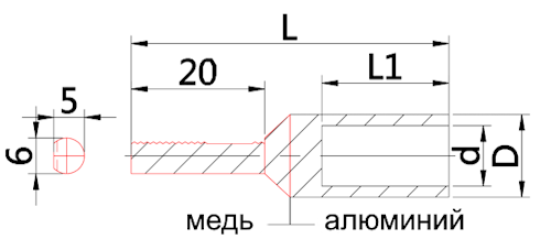 Наконечник под автомат (GTLC) PBL 25 штыревой медно-алюминиевый для ...