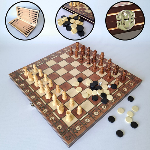 Купити Набір Шахи, шашки, нарди дерев'яні магнітні 3 в 1 Xinliye 34 х ...