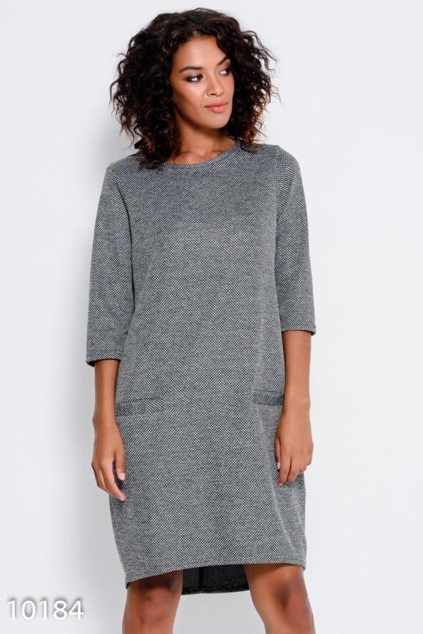 Купить Сіре асиметрична плаття прямого крою з кишенями, цена 353.07 ₴ — Prom.ua (ID#1860588833)