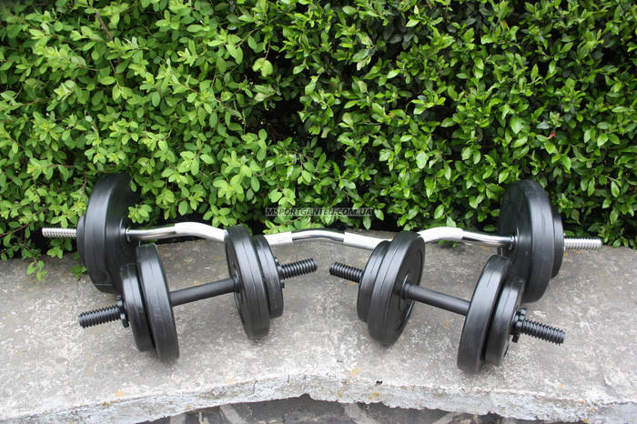 Набор штанга и гантели 36 кг разборные с блинами покрытыми ABS ...